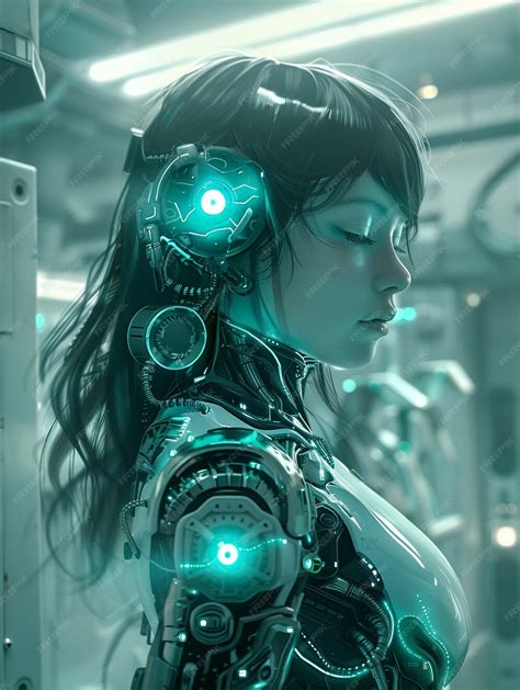 첨단 기술을 가진 미래의 여성 휴머노이드의 초상화 Ai 생성 이미지