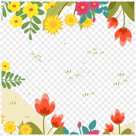 손으로 그려진 된 작은 잔디 봄 시즌 꽃 일러스트 테두리레트로빨간 Png 일러스트 무료 다운로드 Lovepik