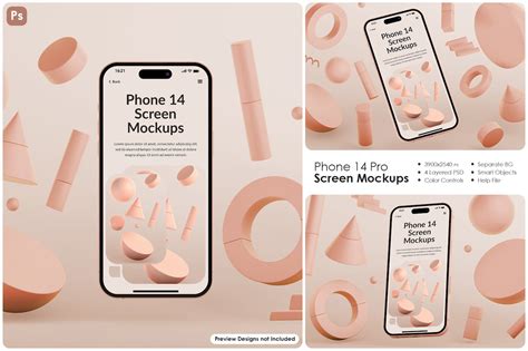 浮动几何元素iphone 14 Pro手机屏幕样机 Psd 云瑞设计