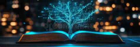 Glowing Digital Tree Emerging From Antique Book A Glowing Digital Tree