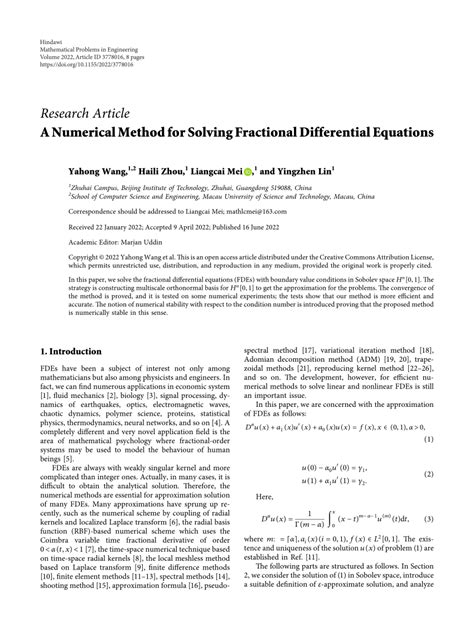 Pdf A Numerical Method For Solving Fractional Differential Equations