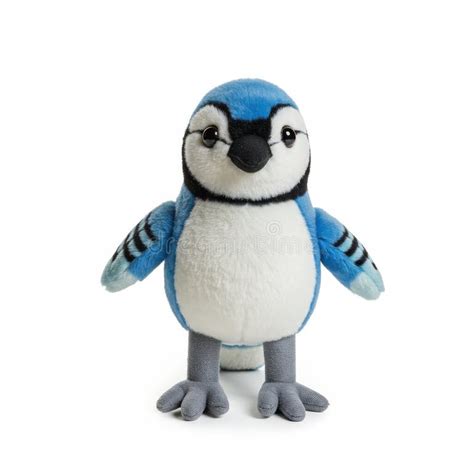 Plush Jay In A Playful Standing Pose On A Clean White Background Stock