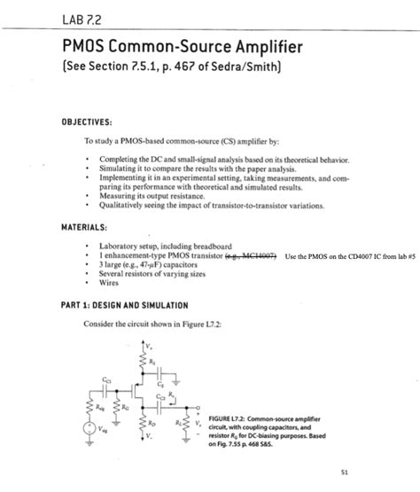 LAB PMOS Common Source Amplifier See Section Chegg Com
