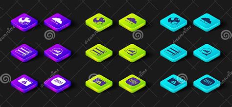 set browser with exclamation mark data analysis server pie chart infographic network cloud