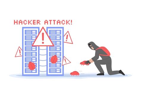 Premium Vector Computer Virus Cyber Crime And Hacker Attack Concept Cheater In Face Mask Hack