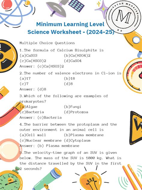 Minimum Learning Level Science Worksheet 2024 25 1 Pdf Earth Force