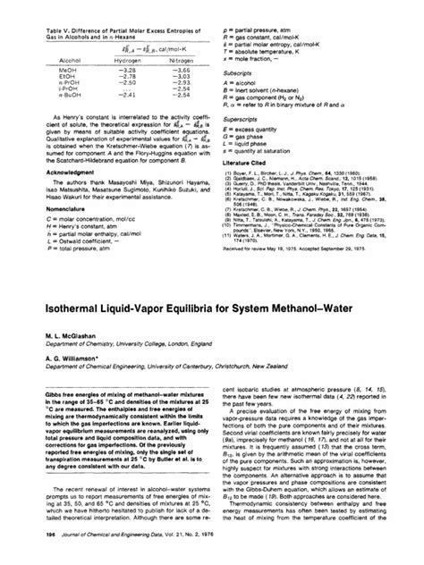 Isothermal Liquid Vapor Equilibriums For System Methanol Water Pdf