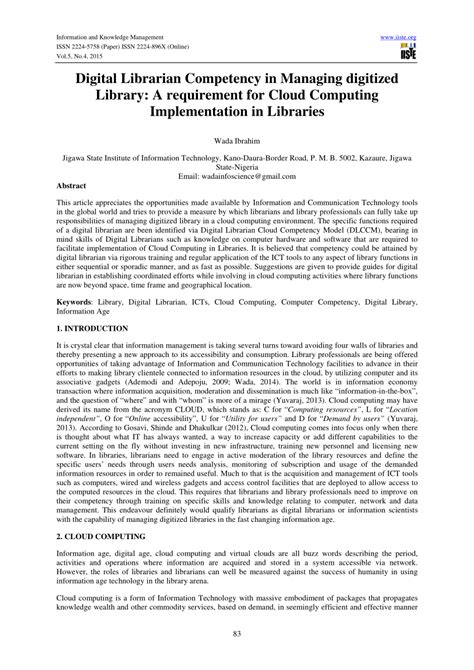 PDF Digital Librarian Competency In Managing Digitized Library A Requirement For Cloud