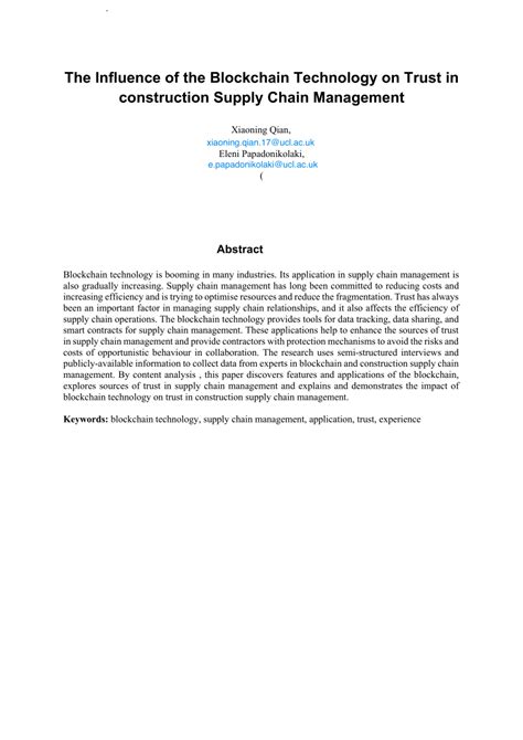Pdf The Influence Of Blockchain Technology On Trust In Construction