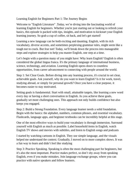 Learning English For Beginners Part 1 Pdf English Language Human