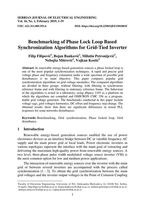 Pdf Benchmarking Of Phase Lock Loop Based Synchronization Algorithms