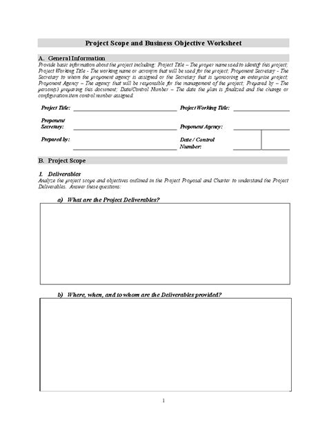 Project Scope And Business Objective Form Word Template