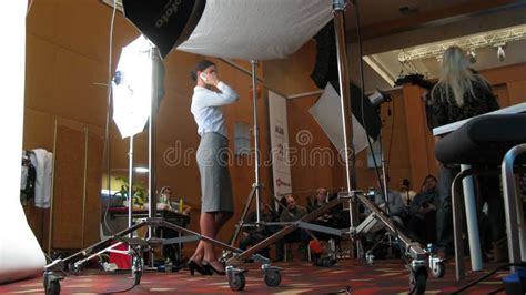 Model Poses For Alexey Sizov On Conference Stock Footage Video Of Media Conference 321345996