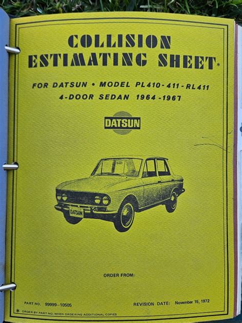 Vintage Collision Estimating Sheet Datsun PL RL SEDAN
