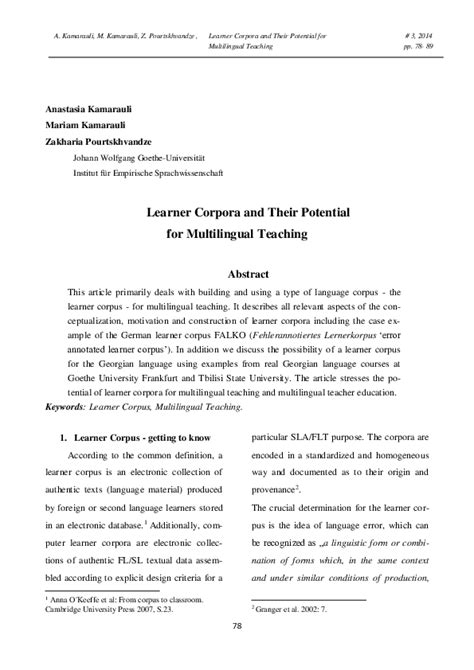 Pdf Learner Corpora And Their Potential For Multilingual Teaching