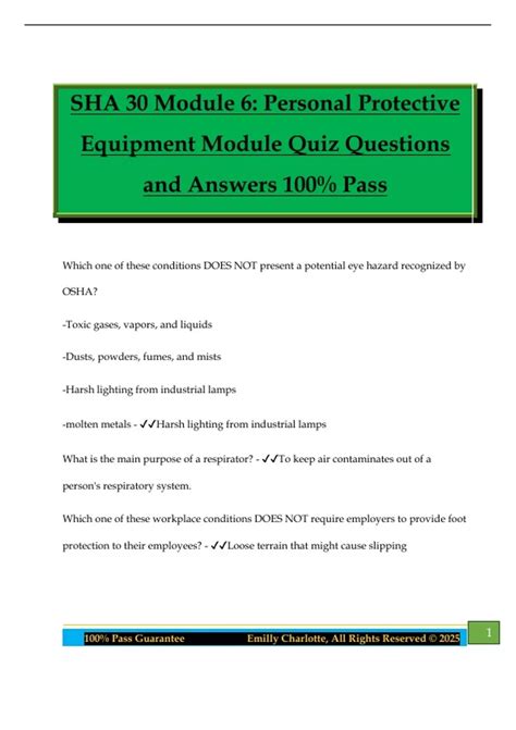 Osha 30 Module 6 Personal Protective Equipment Module Quiz Questions And Answers 100 Pass