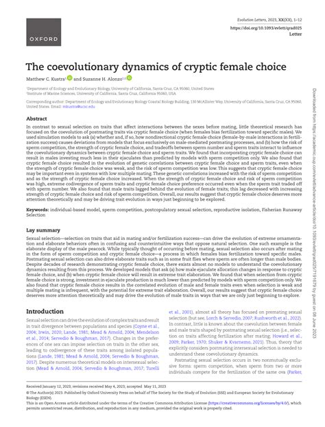 Pdf The Coevolutionary Dynamics Of Cryptic Female Choice