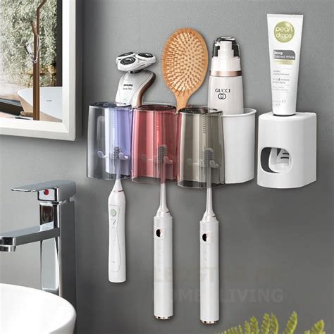 Toothbrush Holder With Toothpaste Dispenser Squeeze Toothpaste Storage