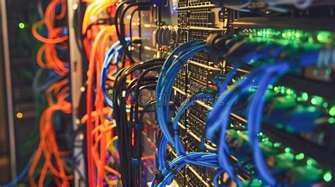 Rack Of Servers With Vibrant Wire Connections Stock Illustration Illustration Of Data
