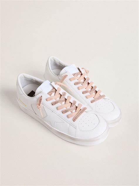 실버 스와로브스키 크리스털과 골드 컬러 로고의 코튼 슈레이스 Golden Goose 공식 웹사이트