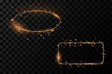 조명 효과와 벡터 황금 프레임입니다 빛나는 사각형 배너입니다 검은 투명 배경에 고립 벡터 일러스트 레이 션 Eps 10 0명에
