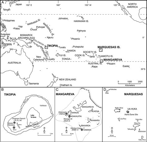 A Map Of Oceania And Maps Of B Tikopia C The Gambier Islands Download Scientific Diagram