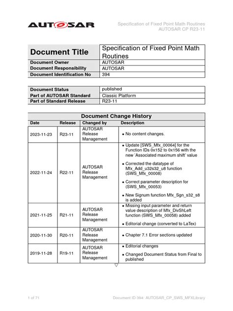 Autosar Cp Sws Mfxlibrary Pdf Library Computing Specification Technical Standard