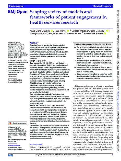 Pdf Scoping Review Of Models And Frameworks Of Patient Engagement In