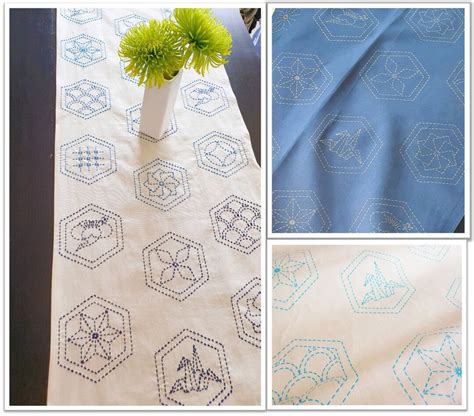 Sashiko Table Runner Fabric Cream Traditional Hexagon Patterns Pre Printed Cotton Olympus Etsy