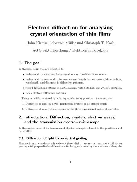 Lab Manual Of Electron Diffraction Pdf Transmission Electron Microscopy Electron