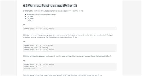 Solved 66 Warm Up Parsing Strings Python 3 Correct