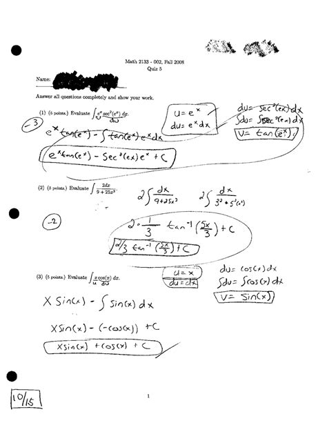 3 Solved Problems In Quiz 5 On Calculus Of Technology Ll Math 2133 Quizzes Mathematics Docsity