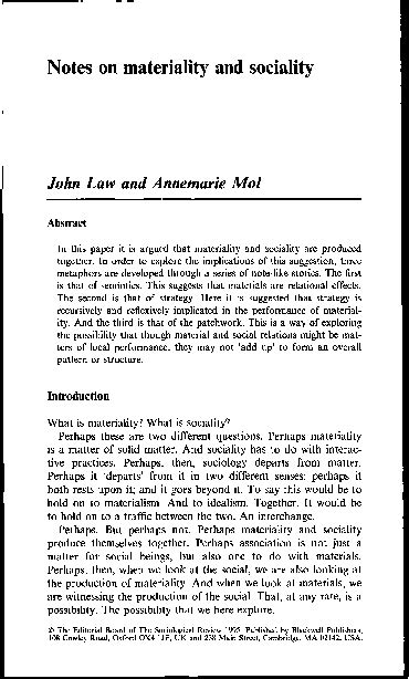 Pdf Notes On Materiality And Sociality