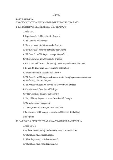 Índice Manual Derecho Del Trabajo Índice Parte Primera Significado Y