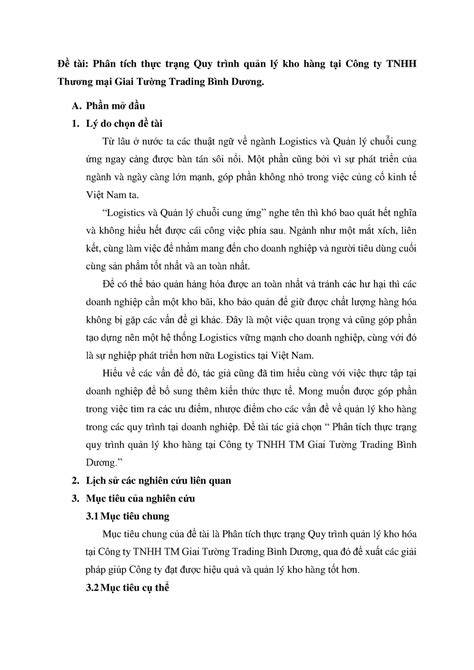Nguyễn Ngọc Trâm HK Đề tài Phân tích thực trạng Quy trình quản lý kho hàng tại