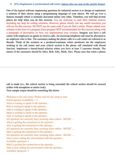 Solved 5 3 Implement A Synchronized Call Center Please