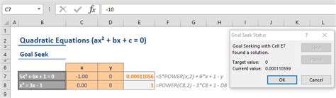 How To Solve Quadratic Equations In Excel Goal Seek