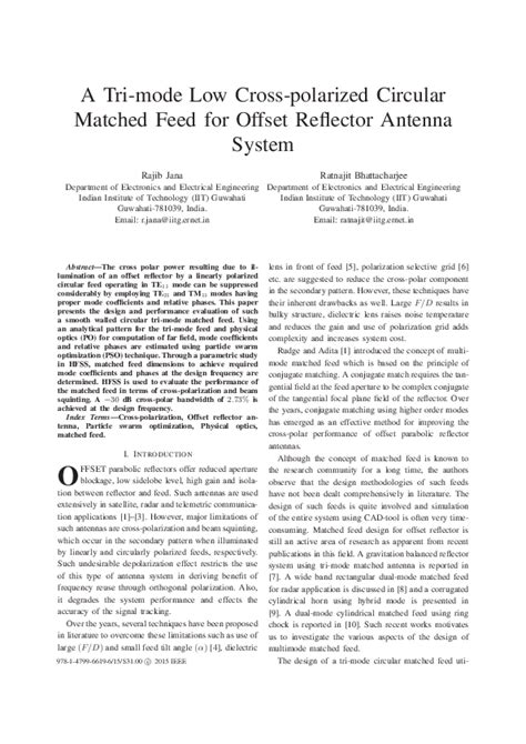 Pdf A Tri Mode Low Cross Polarized Circular Matched Feed For Offset