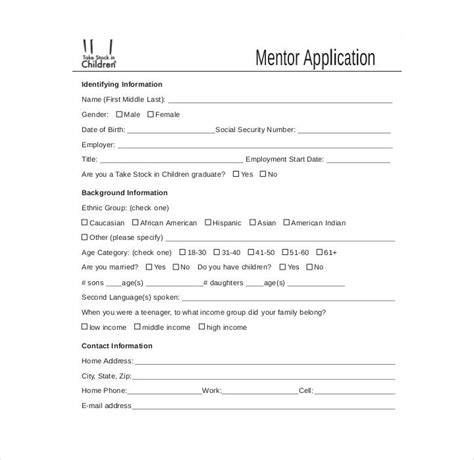 12 Mentor Application Form Templates Free Word Pdf Format Download