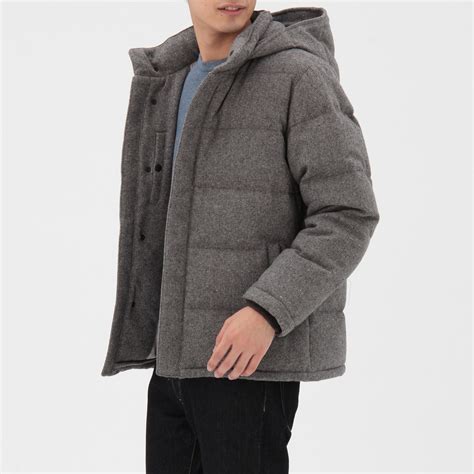 男再生羊毛混法國羽絨外套 灰白M 無印良品