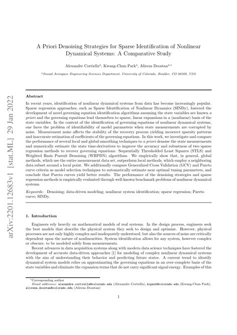 pdf a priori denoising strategies for sparse identification of