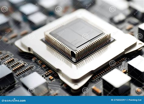 Close Up Of A Microprocessor On A Motherboard Technology Concept Stock