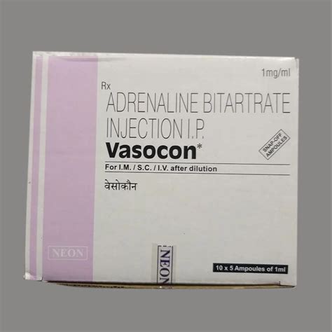 Vasocon Adrenaline Bitartrate Injection Ip Packaging Size 10x5x1 Ml