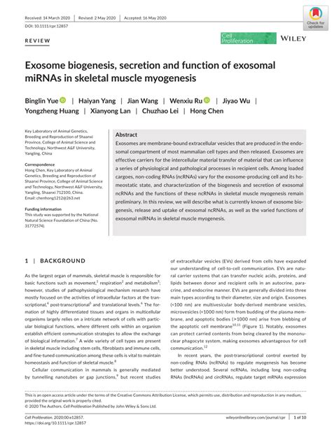Pdf Exosome Biogenesis Secretion And Function Of Exosomal Mirnas In
