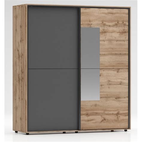 АПОЛО 8 Гардероб с плъзгащи врати и огледало дъб вотан антрацит