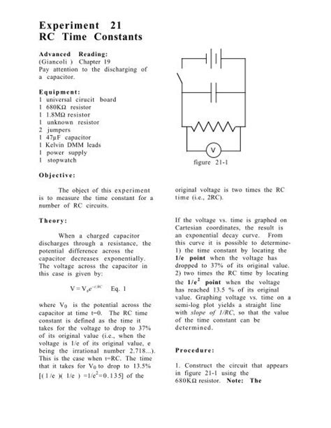 Rc Time Constant Experiment Downloadable Pdf File