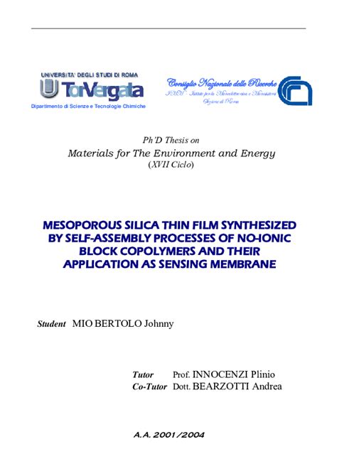 Pdf Mesoporous Silica Thin Film Synthesized By Self Assembly