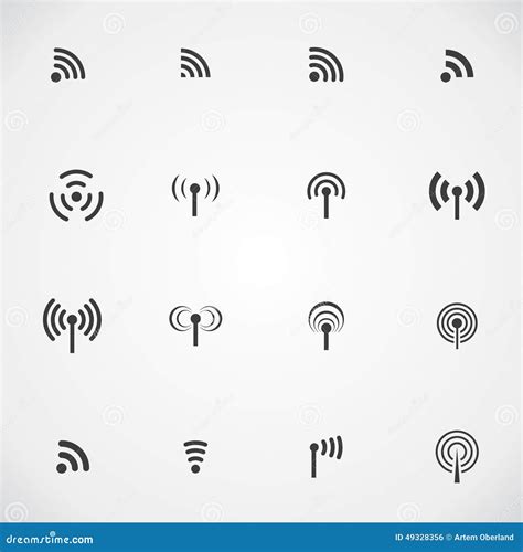 Set Of Sixteen Different Black Vector Wireless And Wifi Icons Stock Vector Illustration Of