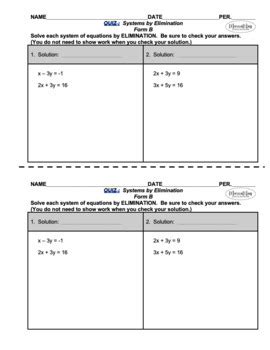 Algebra Solving Systems Unit Quiz Assessment Bundle By Marisa May Education
