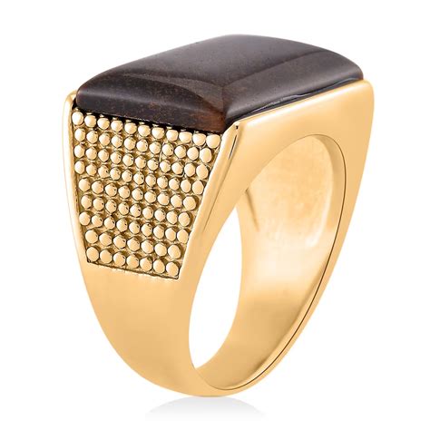 Yellow Tigers Eye 5 00 Ctw Mens Ring In Ion Plated Yg Stainless Steel